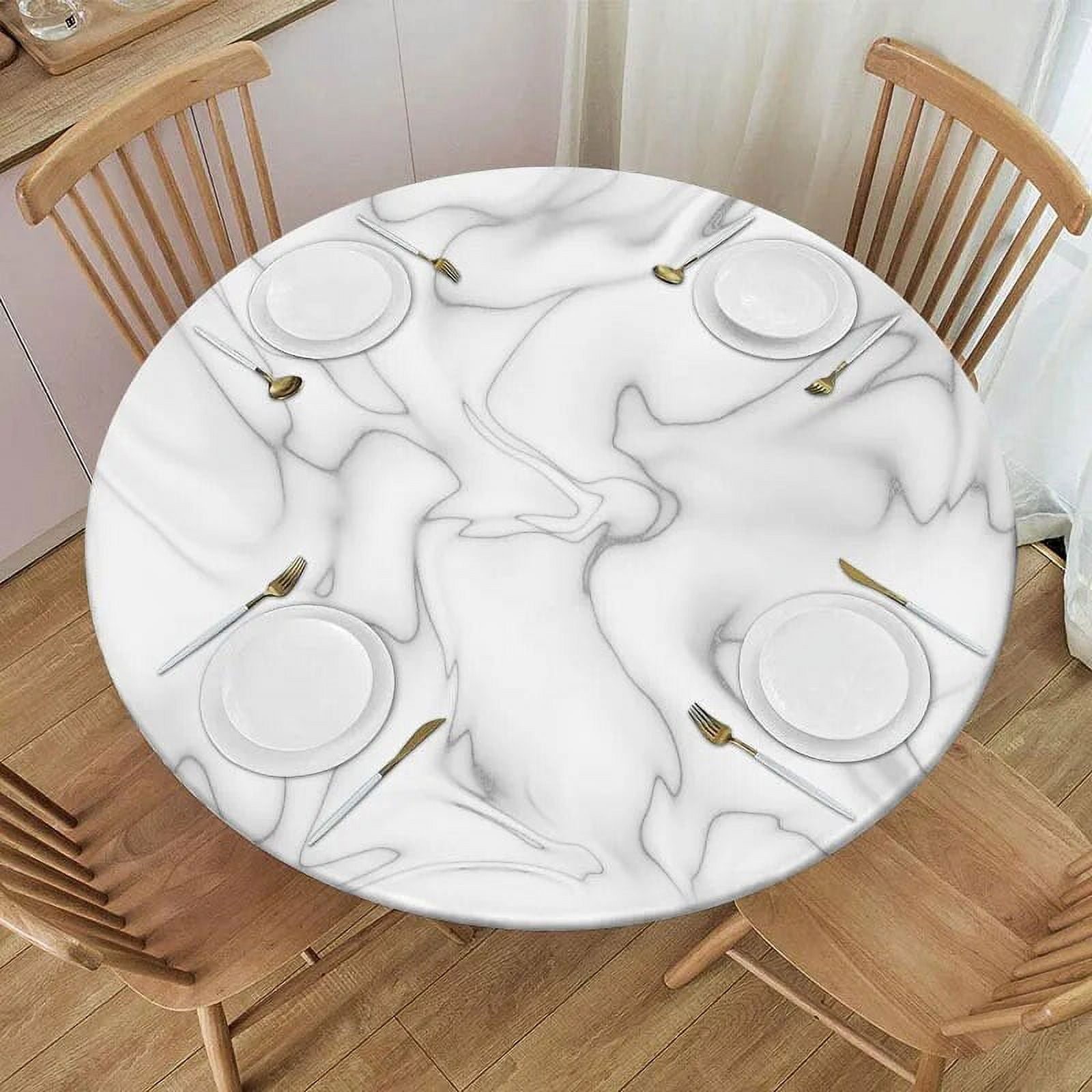 Marble Round Tablecloths for Dining Tables Elastic Fitted Table Cover ...