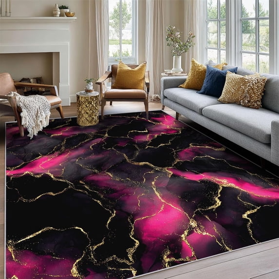 Marble Rug Bedroom, Hot Pink Modern Abstract Pattern Washable Area Rugs ...