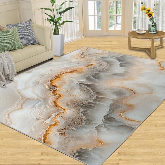 Marble Rug, Modern Abstract Area Rugs for Living Room, Luxury Washable ...