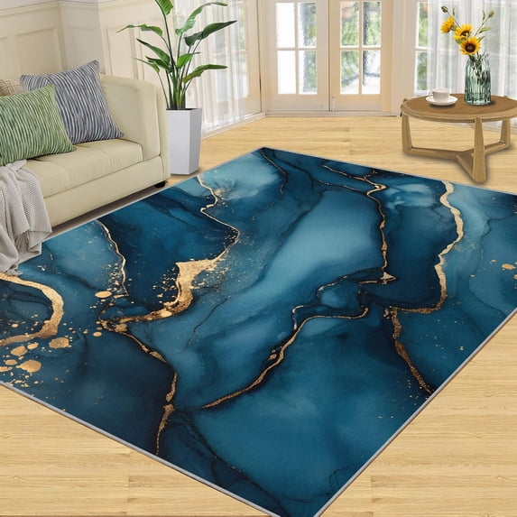 Marble Rugs for Living Room Area Rug, Dark Blue Marble Rug, Abstract ...