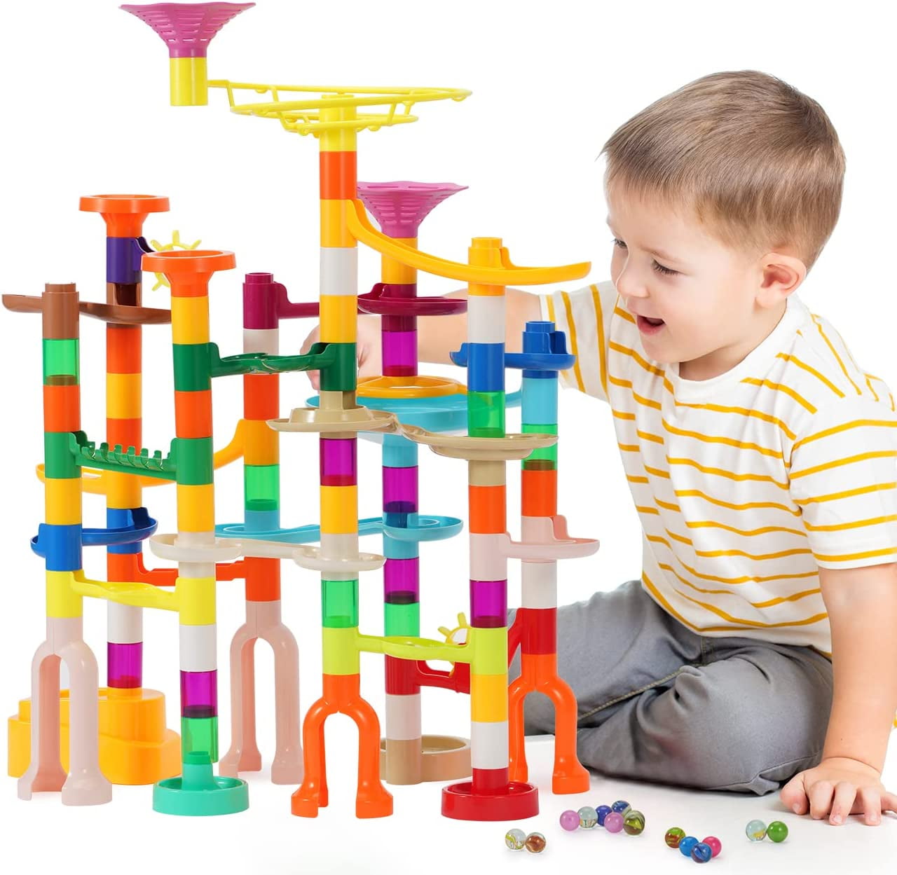Marble Run, 166Pcs Marble Maze Building Block Toys for Kids, STEM ...