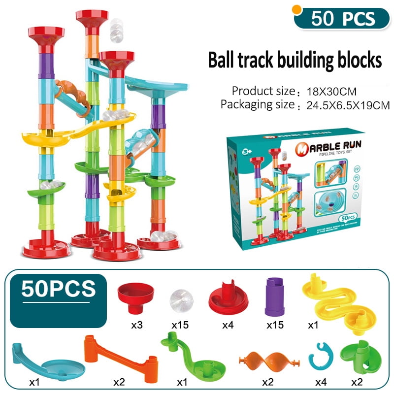 Marble Run Set Building Blocks Glass Marbles for Kids Ages 4-8 Girls ...