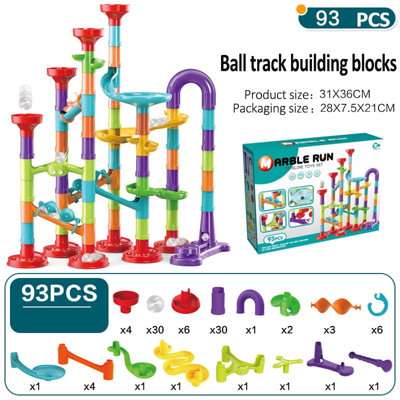Marble Run Set Building Blocks Glass Marbles for Kids Ages 4-8 Girls ...