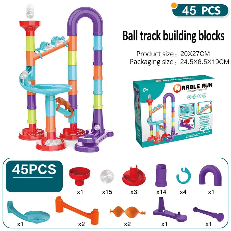 Marble Run Set Building Blocks Glass Marbles for Kids Ages 4-8 Girls ...