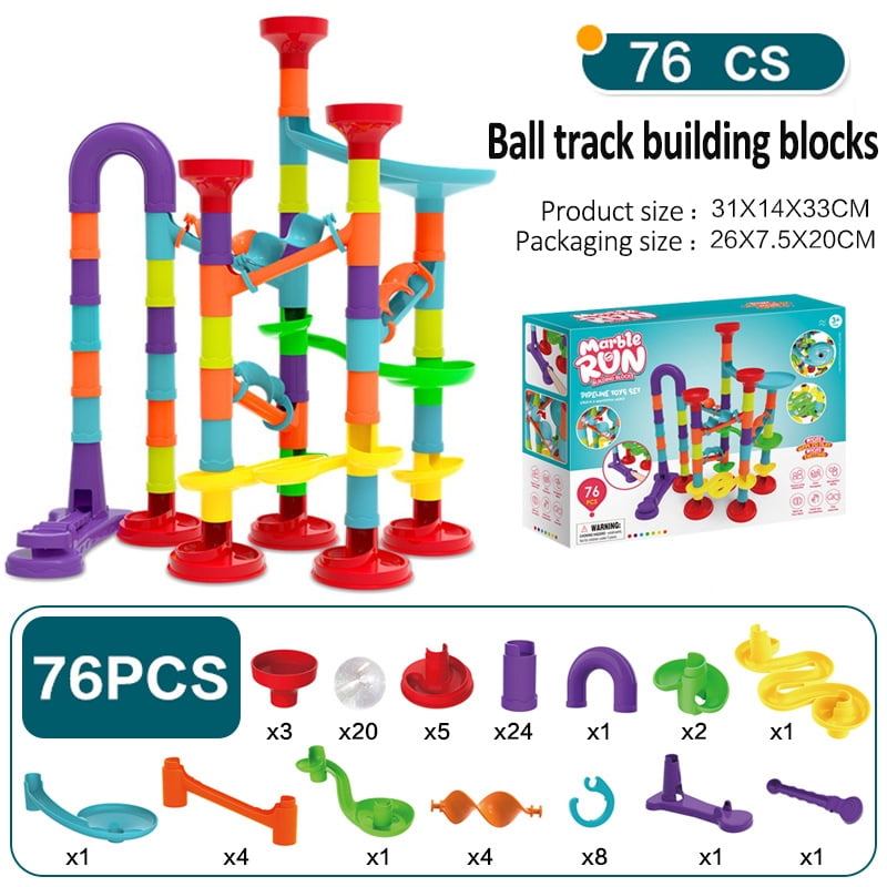 Marble Run Set Building Blocks Glass Marbles for Kids Ages 4-8 Girls ...