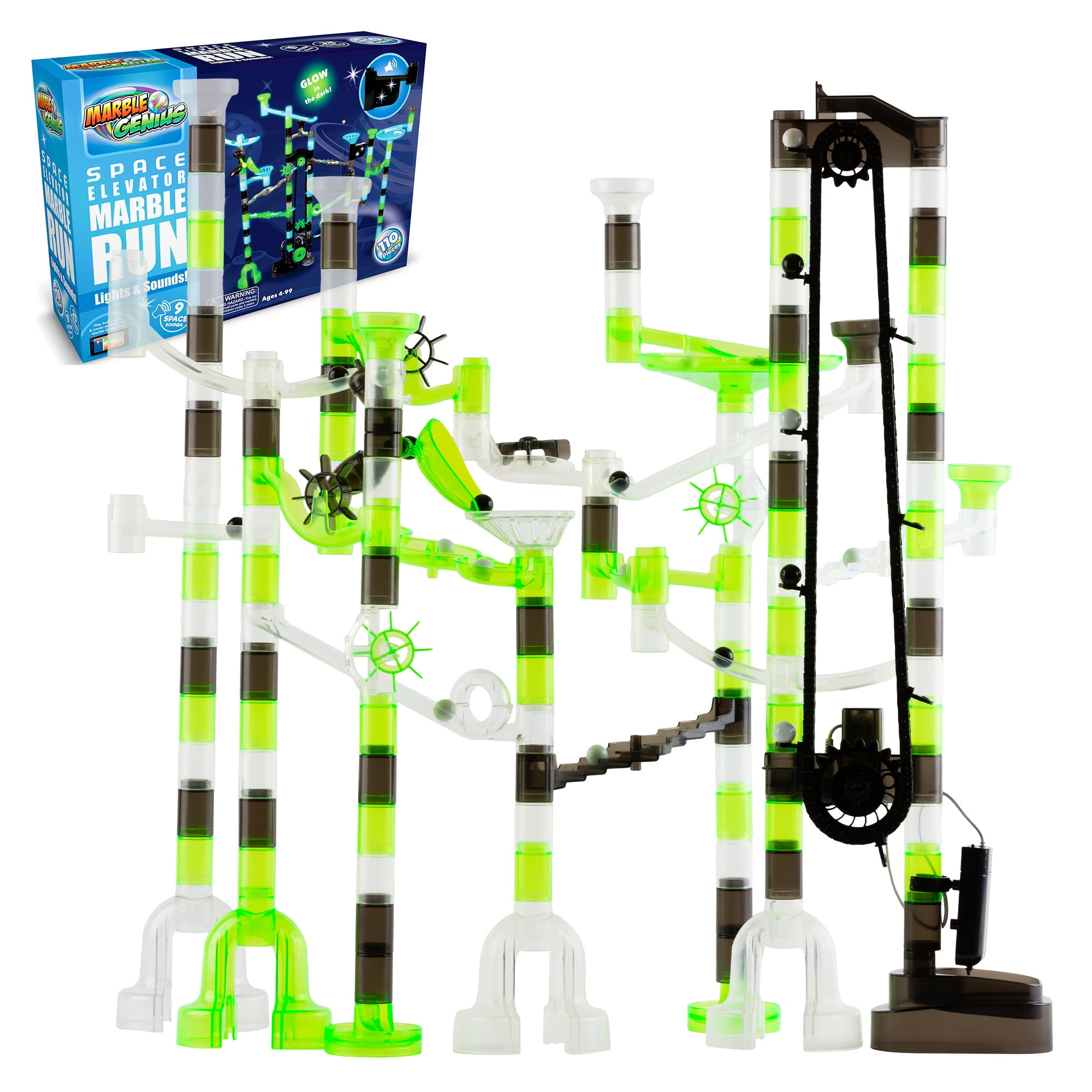 Marble Run Space Elevator - Glow in Dark, 150 Pcs Kids Toy Kit ...