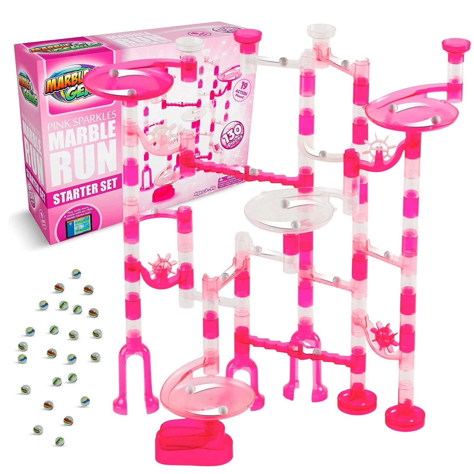 Marble Run Starter Set STEM Toy - (80 Translucent Pieces and 50 Glass ...