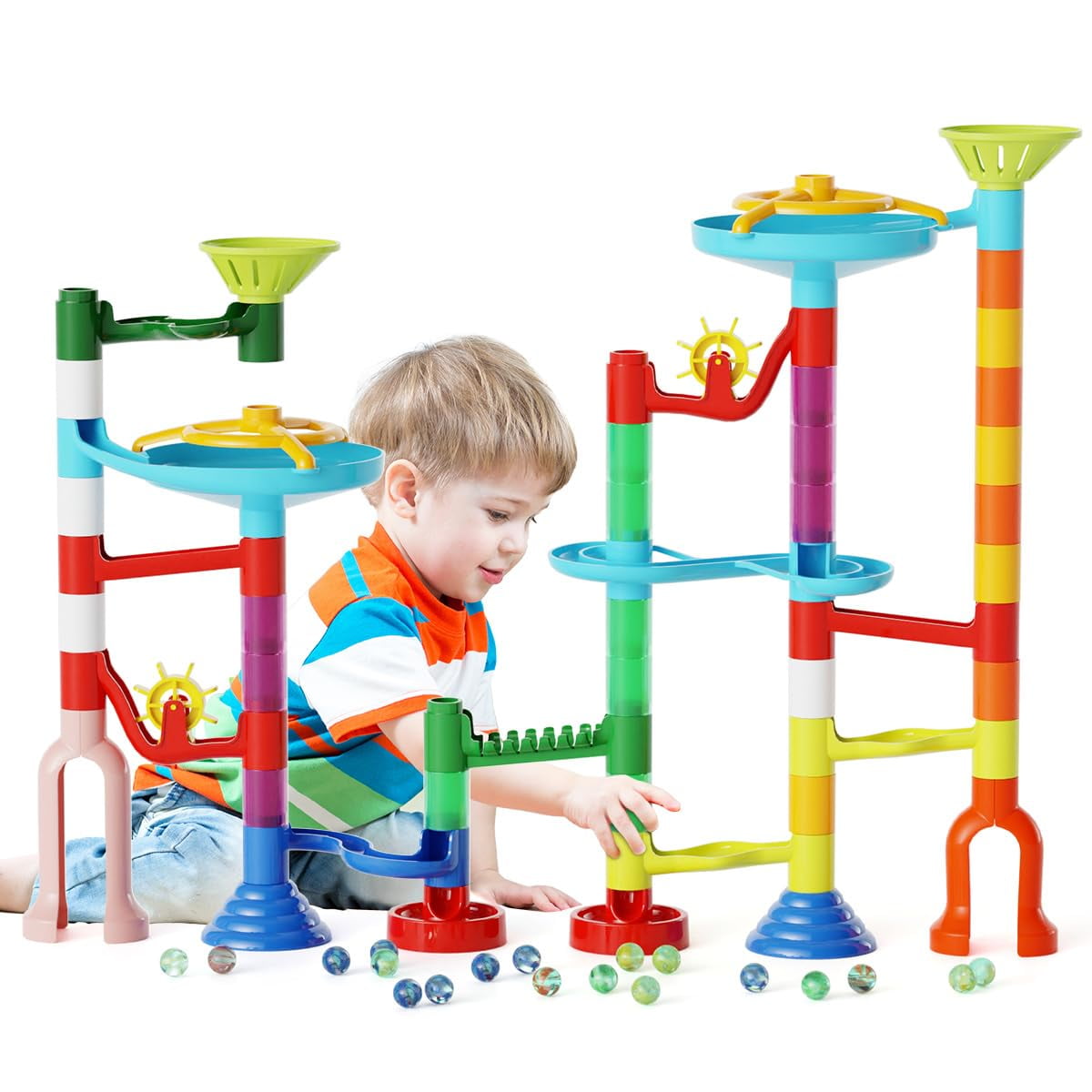 Marble Run Toy, 110pcs MMF7 Marble Maze Kit STEM Learning Toy for Kids ...