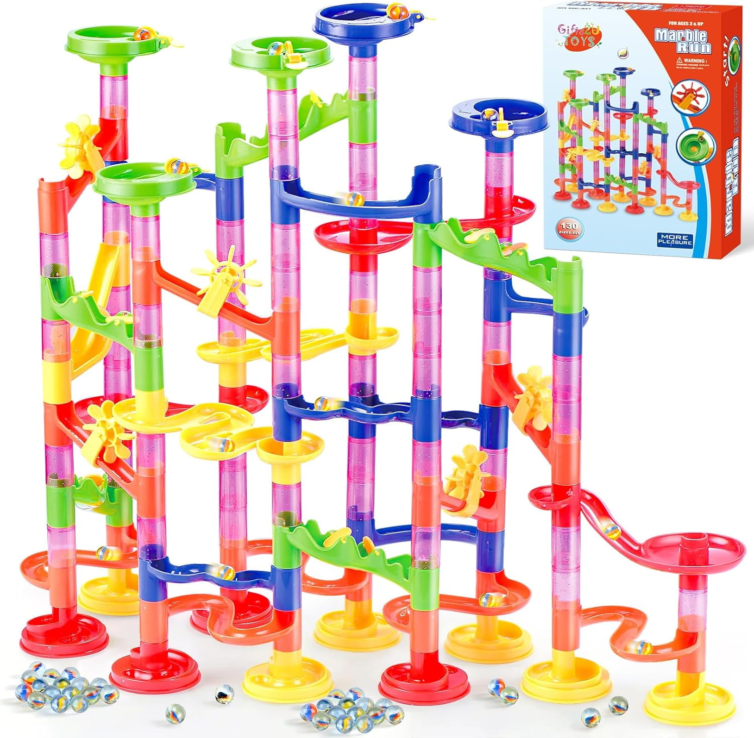 Marble Run Toy, 130Pcs Educational Construction Maze Block Toy Set with ...