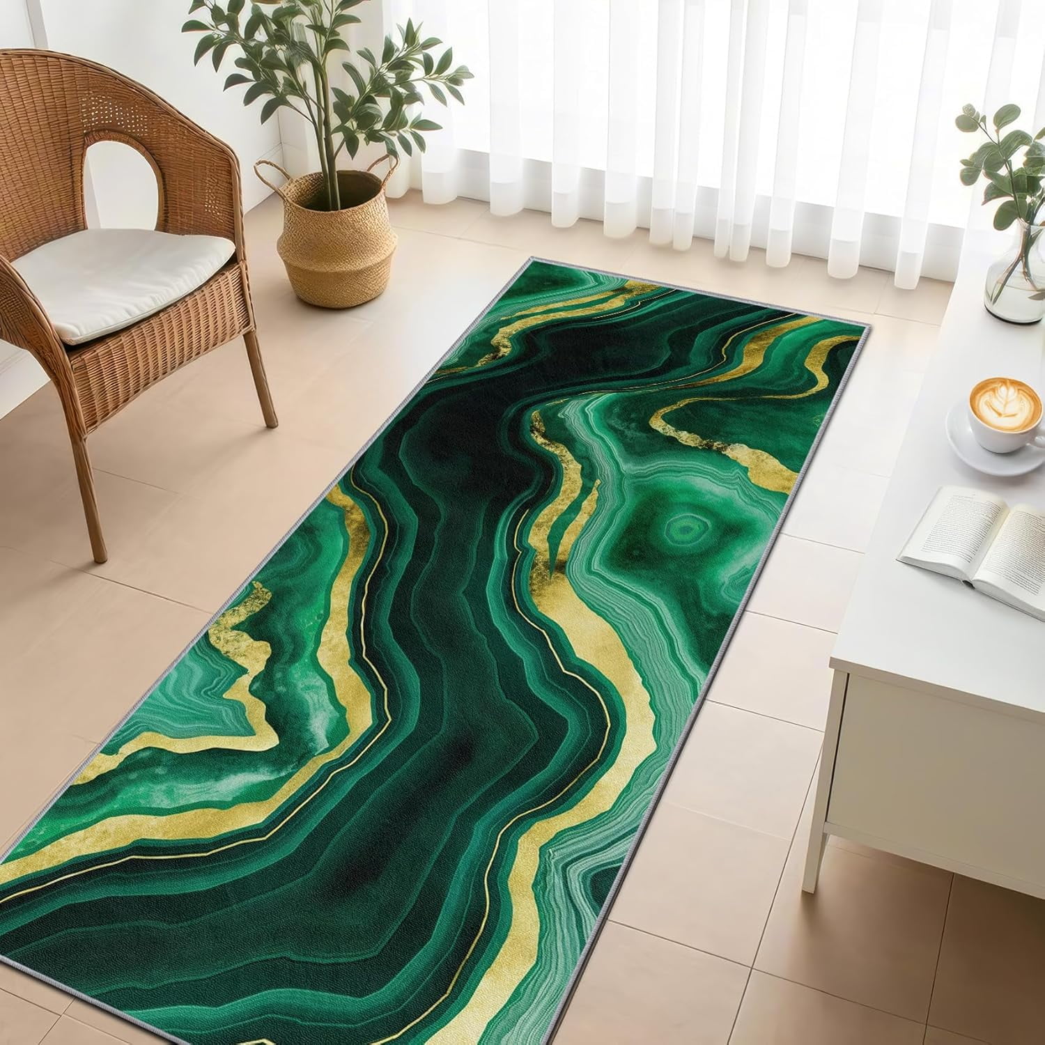 Marble Runner Rug, 2x6ft, Purple and Gold Runners for Hallways ...