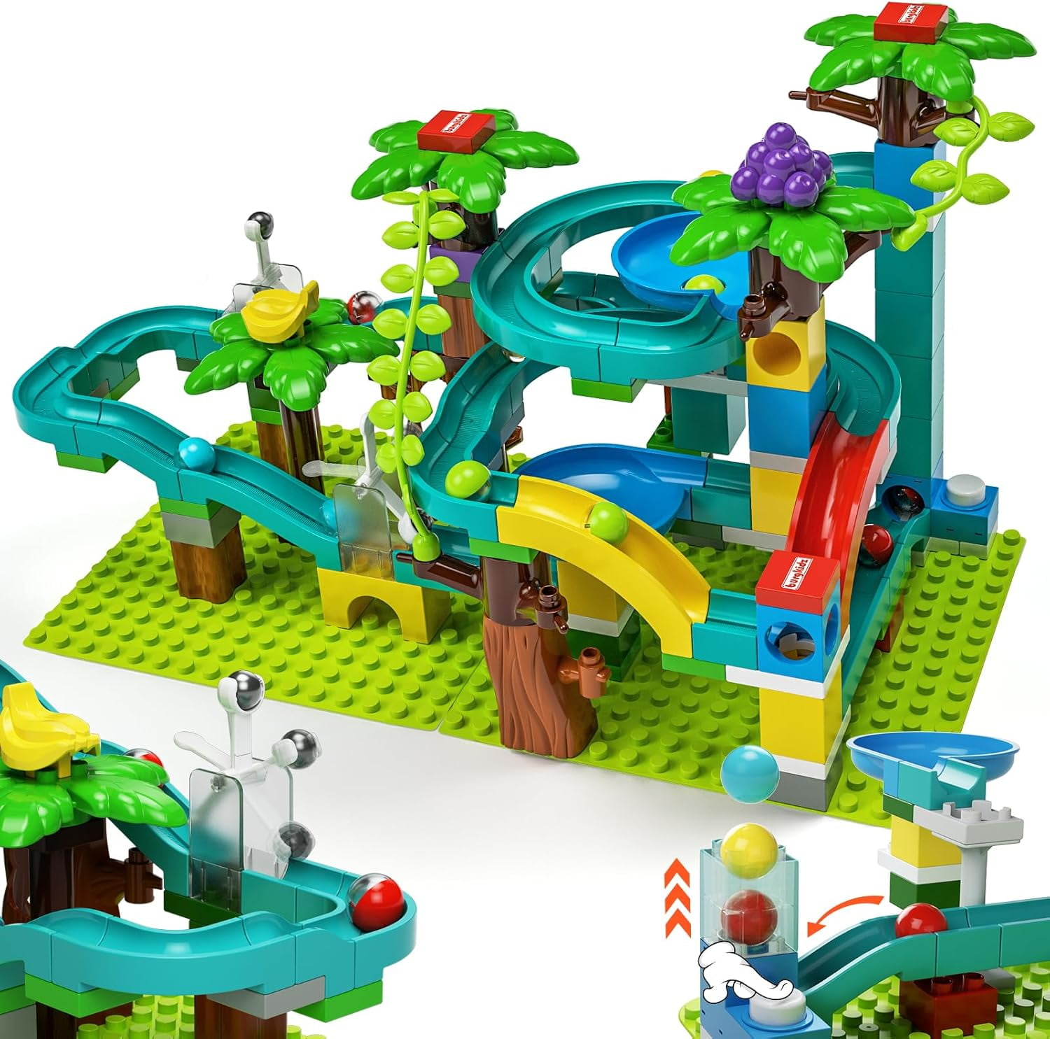 Marble Runs Dinosaur Adventure with Gravity Hammer and Building Tracks ...