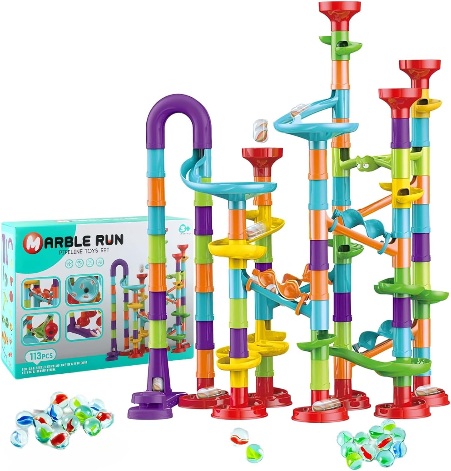 Marble Runs for Kids 4-8,113 Pcs Marble Run Set, Marble Tracks STEM ...