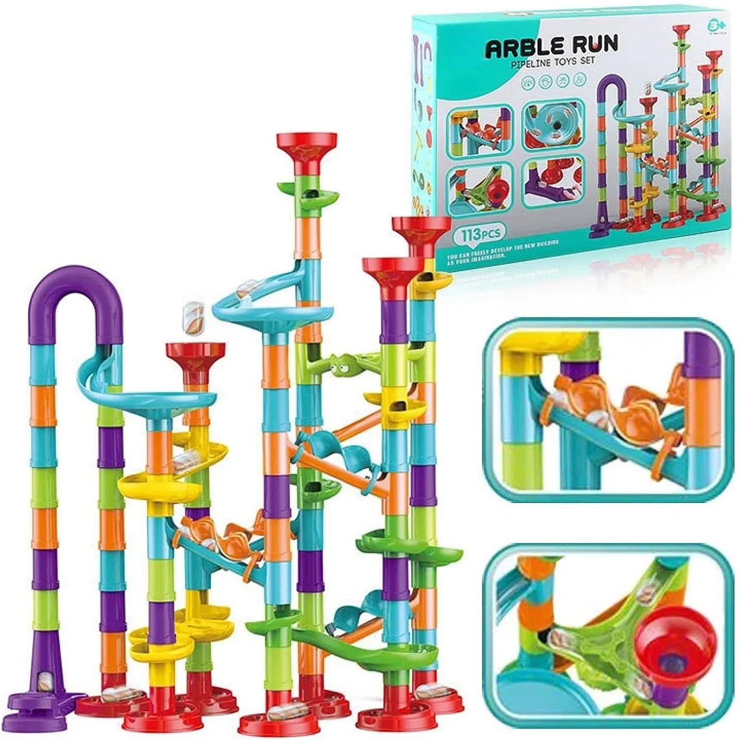 Marble Run for Kids,113 Pcs Marble Run Compact Set, STEM Learning Toy ...