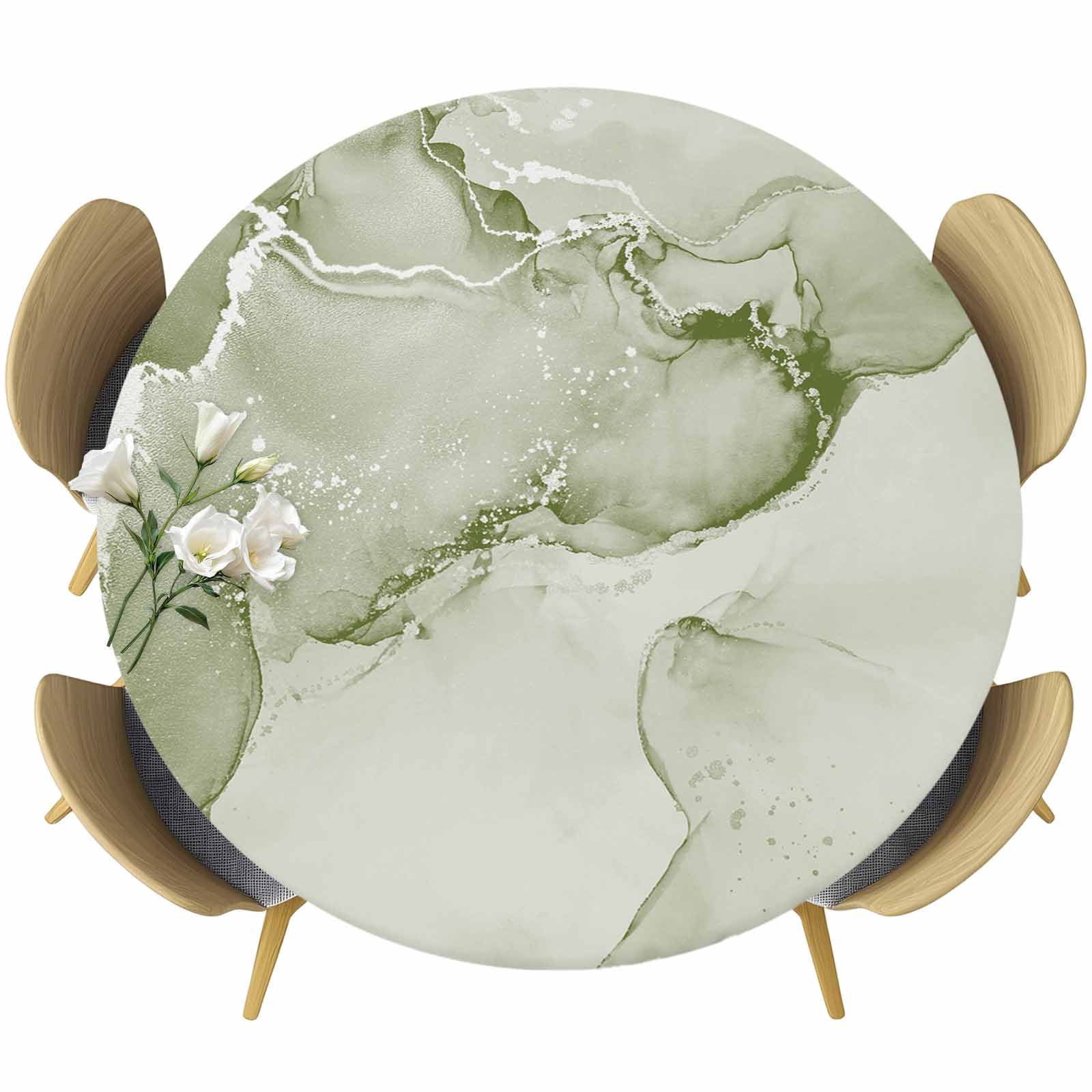Marble Sage Green Round Tablecloth 45-54 Inch Round Fitted Table Cloth ...