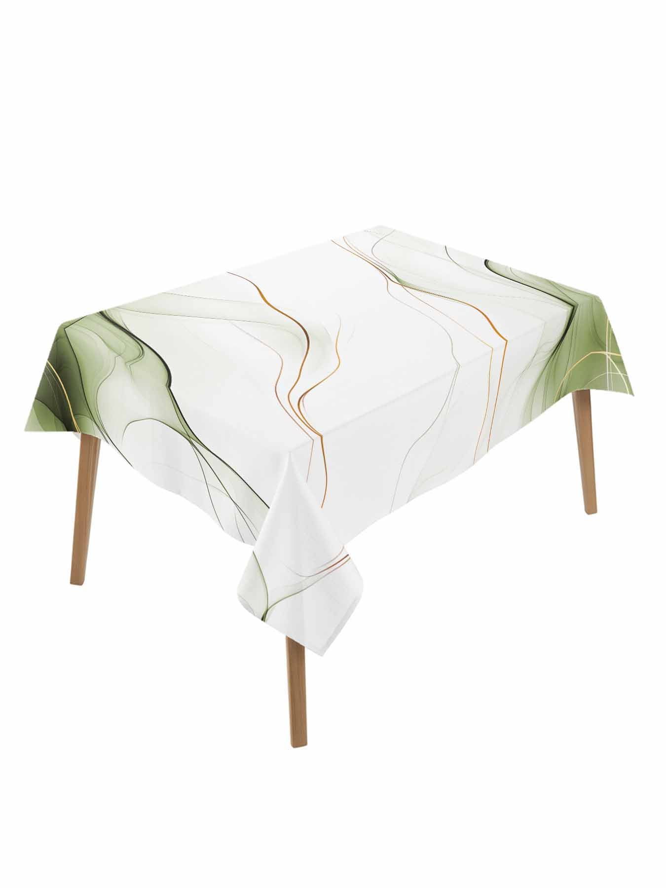 Marble Sage Green Table Cloth, Gold White Modern Gradient Ocean Wavy ...