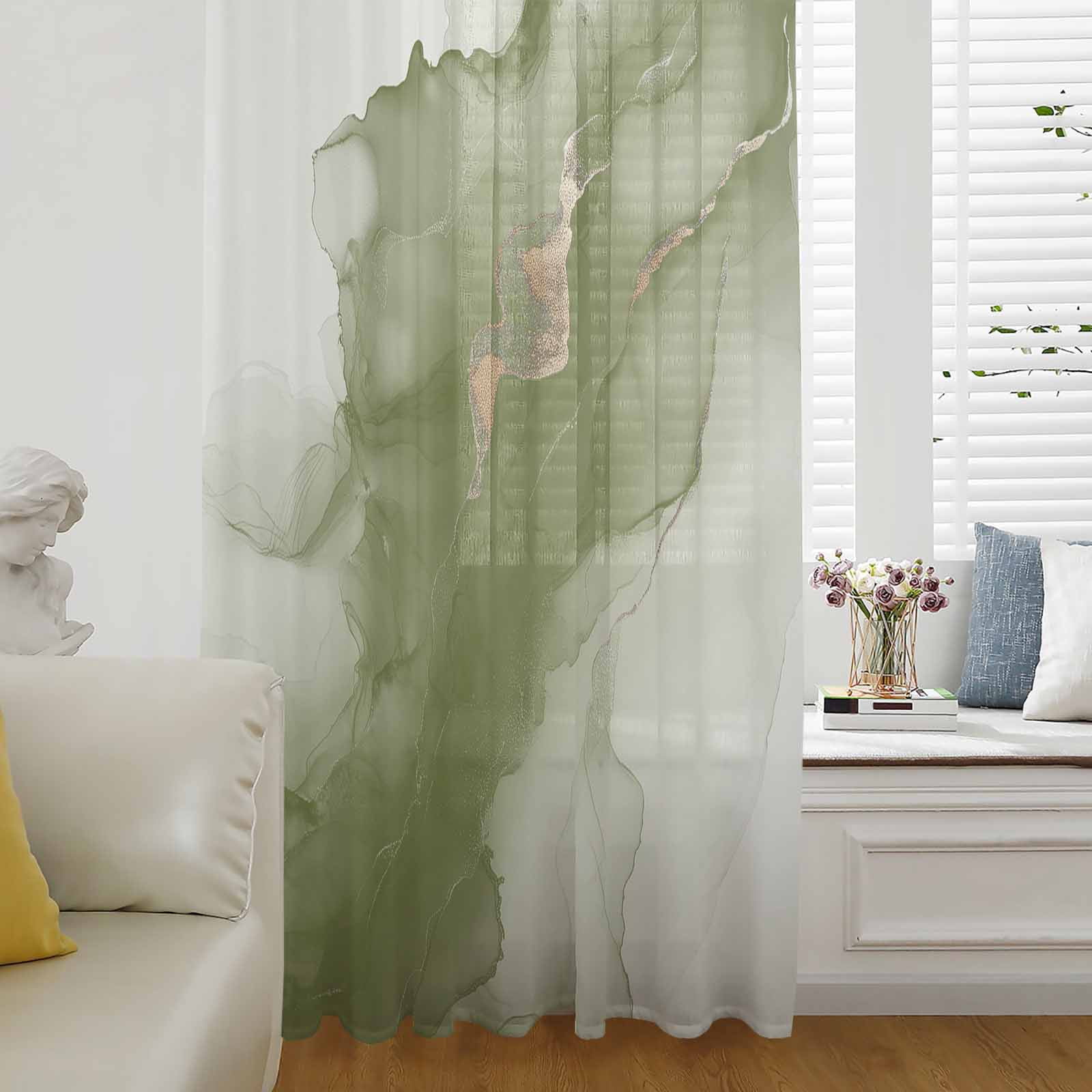 Marble Sage Green Window Curtain 84 Inches Long,Modern Abstract ...