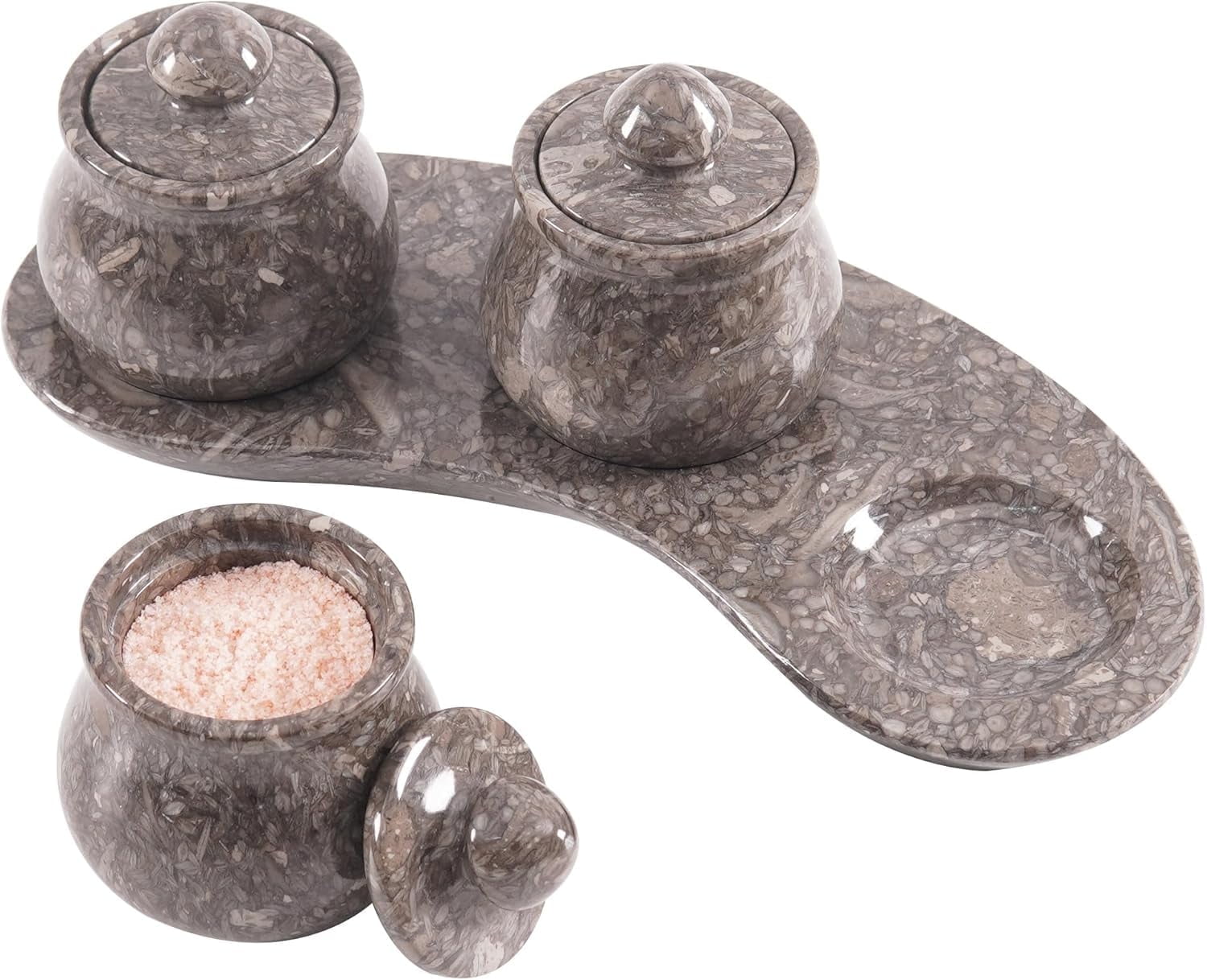 Radicaln Marble Salt Cellar with Lid 3.5" Oceanic Handmade Set of 3 ...
