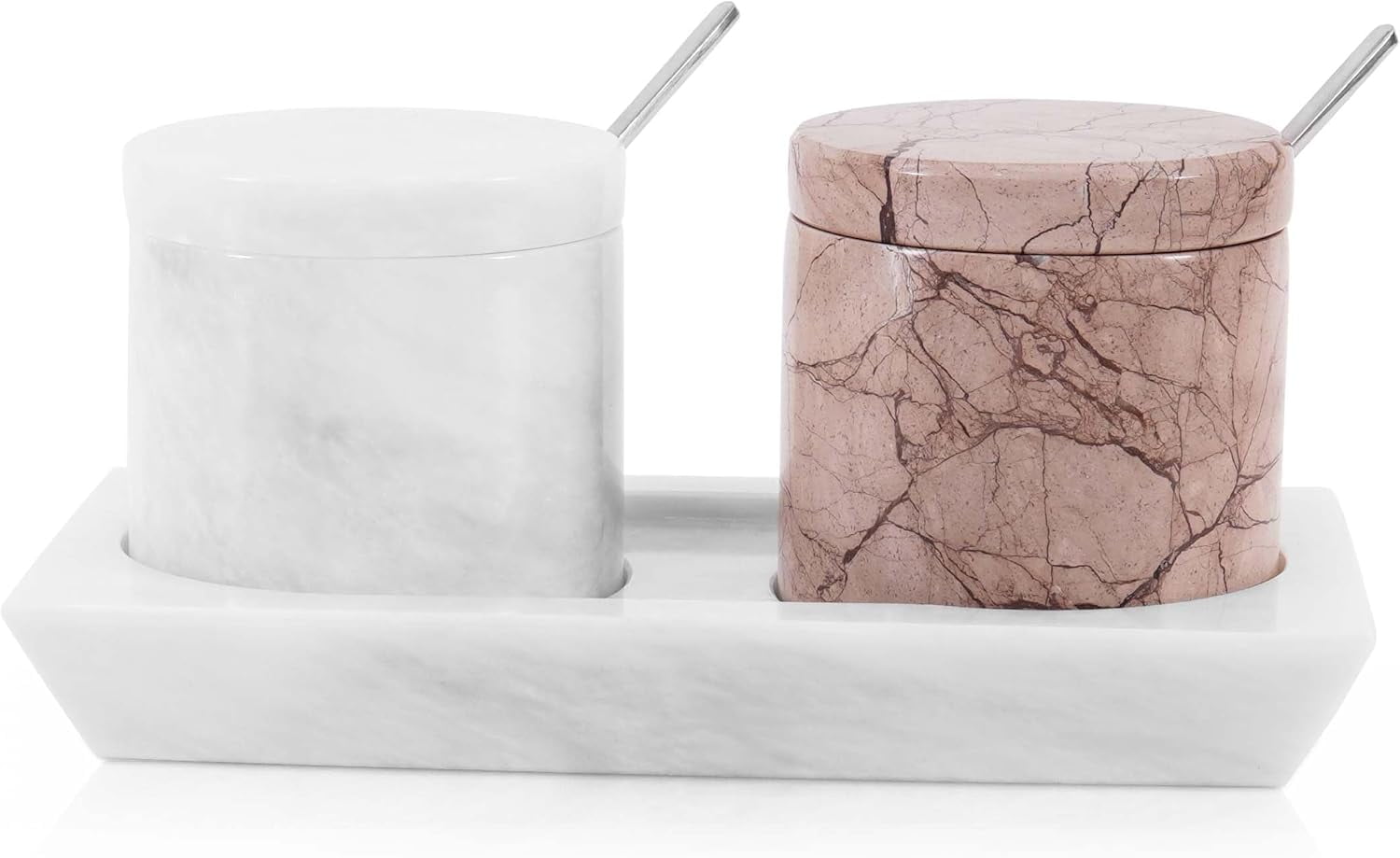 Marble Salt Cellar With Lid 3" Inches Handmade White and Marinara Stone ...