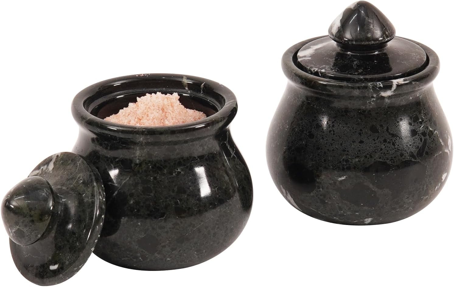 Marble Salt Cellar With Lid Black 3.5" Inches Handmade Set Of 2 Salt ...