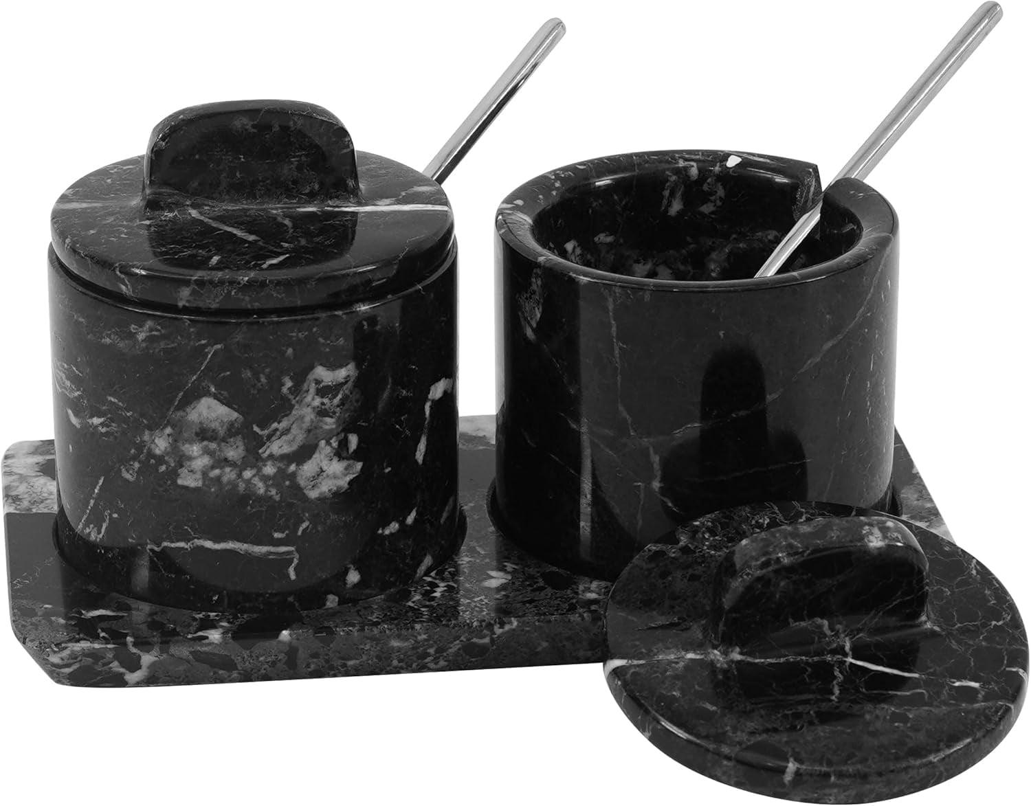 Radicaln Marble Salt Cellar with Lid and Tray 3 inches Black Handmade ...