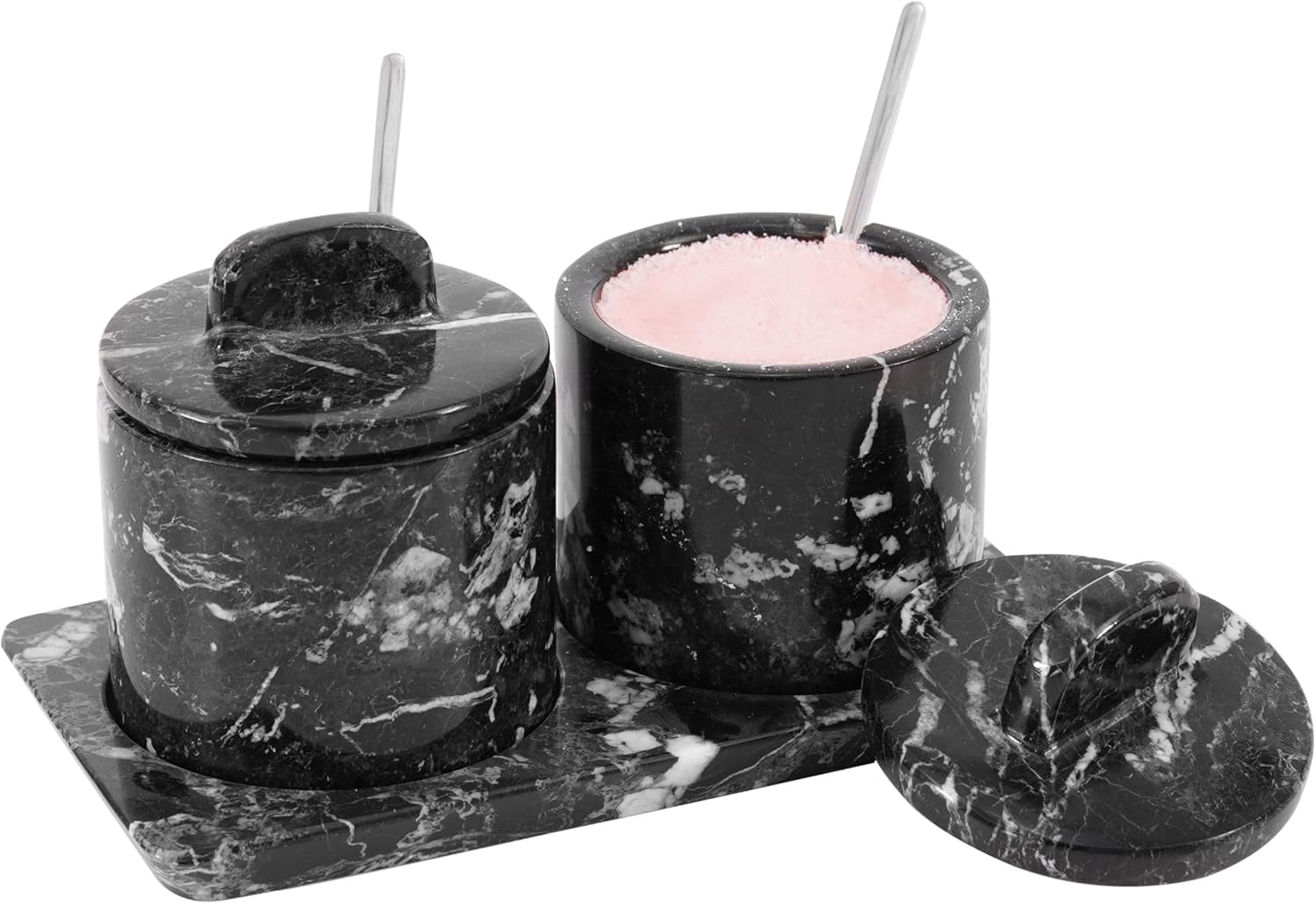 Marble Salt Cellar with Lid and Tray 3'' Inches Black Handmade Salt ...