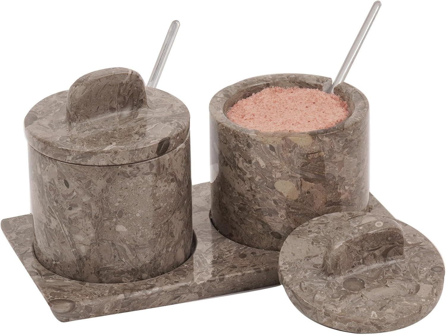 Marble Salt Cellar With Lid and tray 3'' Inches Oceanic Handmade Salt ...