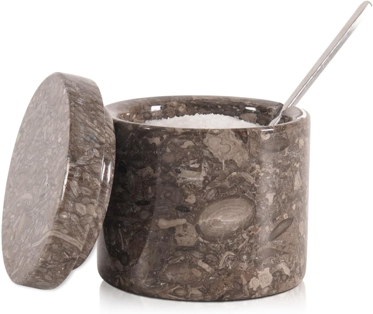 Radicaln Marble Salt Cellar with Lid and Spoon 3" Oceanic Handmade Salt ...
