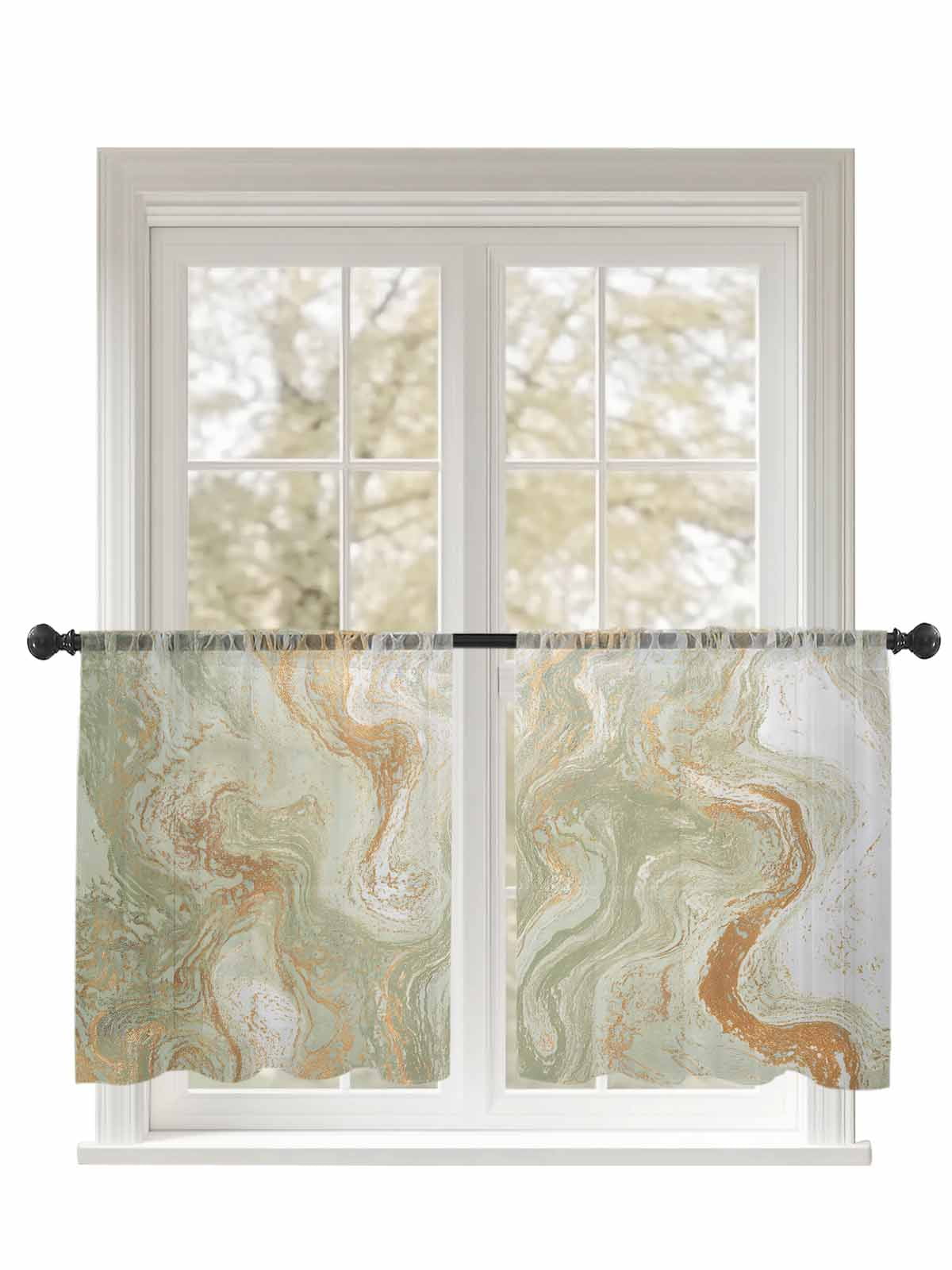 Marble Sheer Curtains 2 Panels Set Abstract Fluid Art Green Brown ...