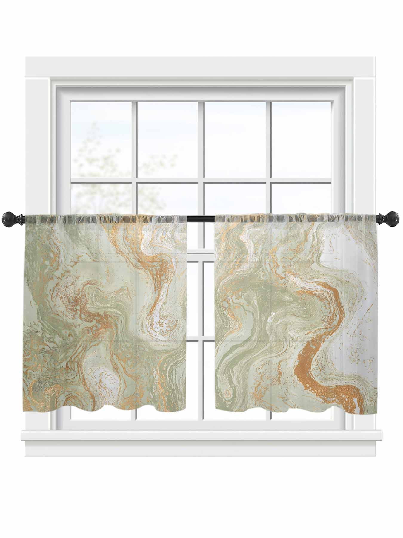 Marble Sheer Curtains 54 Inch Long 2 Panels, Abstract Fluid Art Green ...