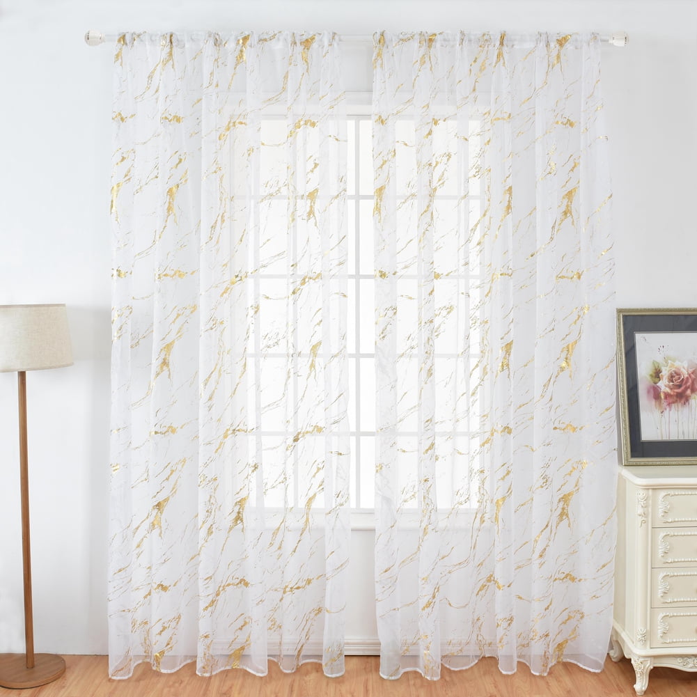 Marble Sheer Curtains, Foil Print Metallic, Privacy Light Filter Window ...