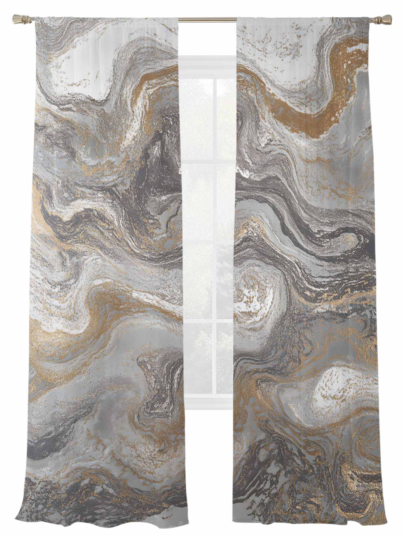 Marble Sheer Curtains for Living Room Bedroom, Light-filtering Sheer ...