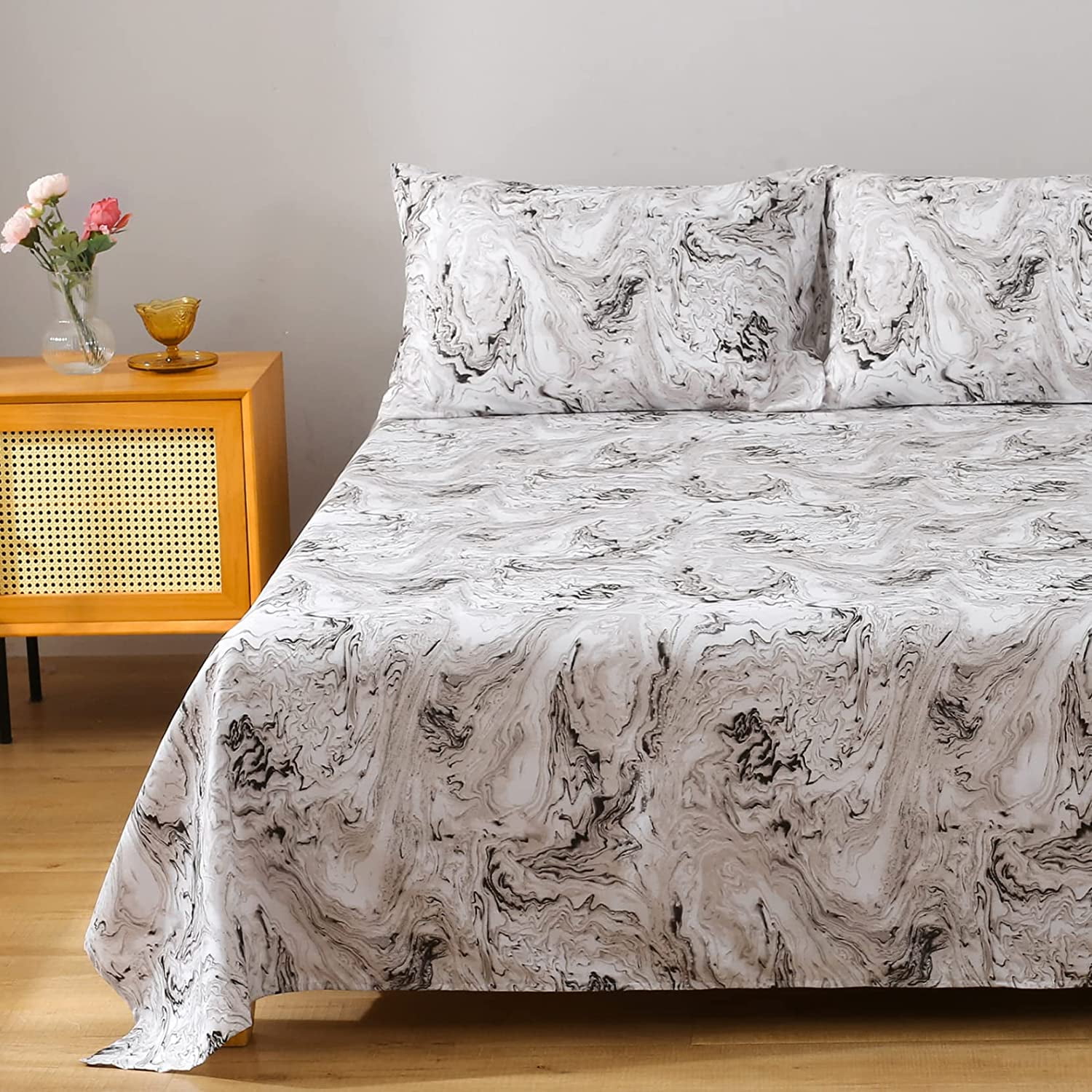 Marble Sheet Set - White Gray Marble Sheets - Extra Soft - 15" Deep ...