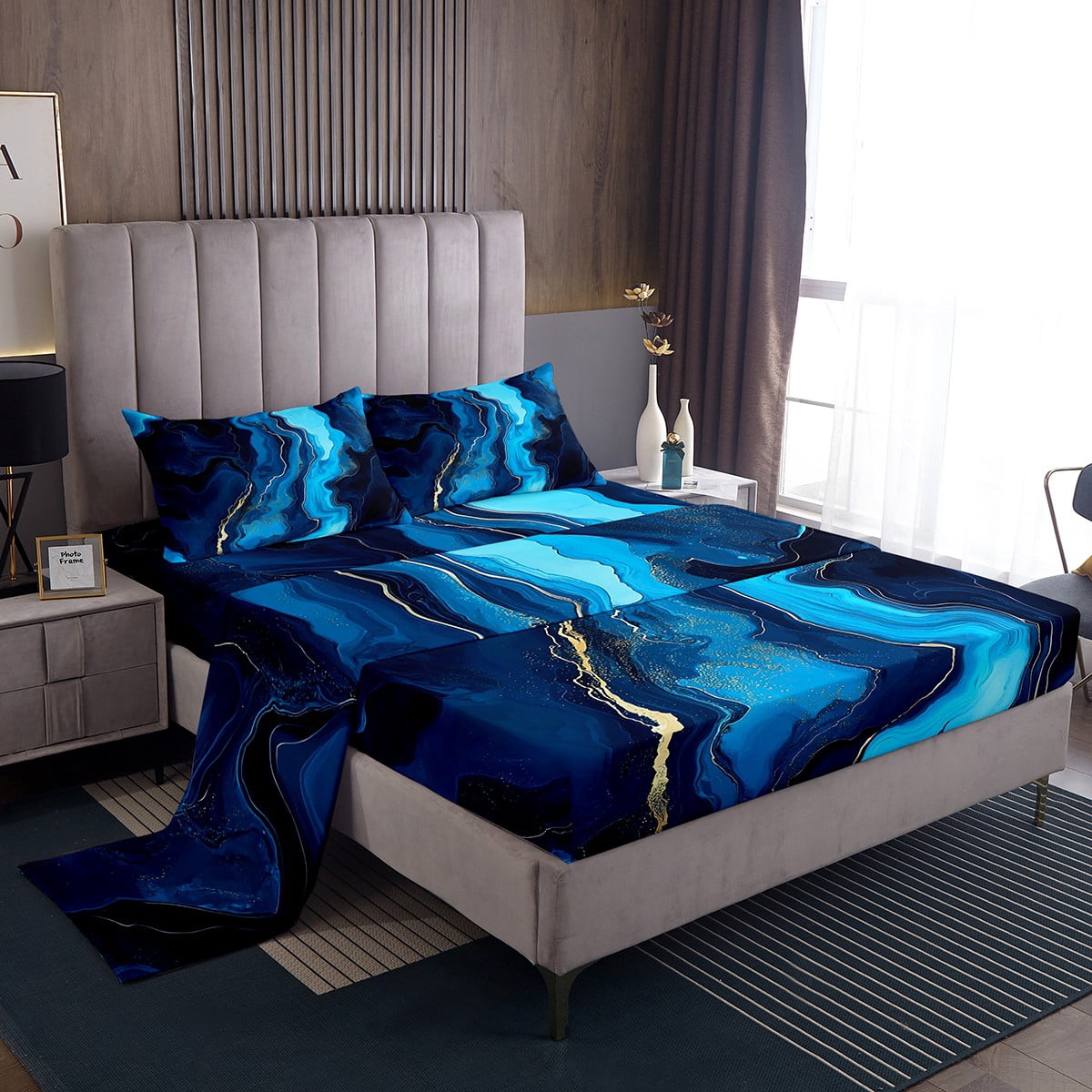 Marble Sheets Blue Stone Pattern Bed Sheets Set King Size Watercolour ...
