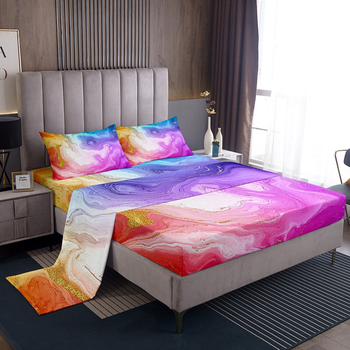 Marble Sheets King Size Stone Pattern Fluid Bed Sheets Set Abstract Art ...