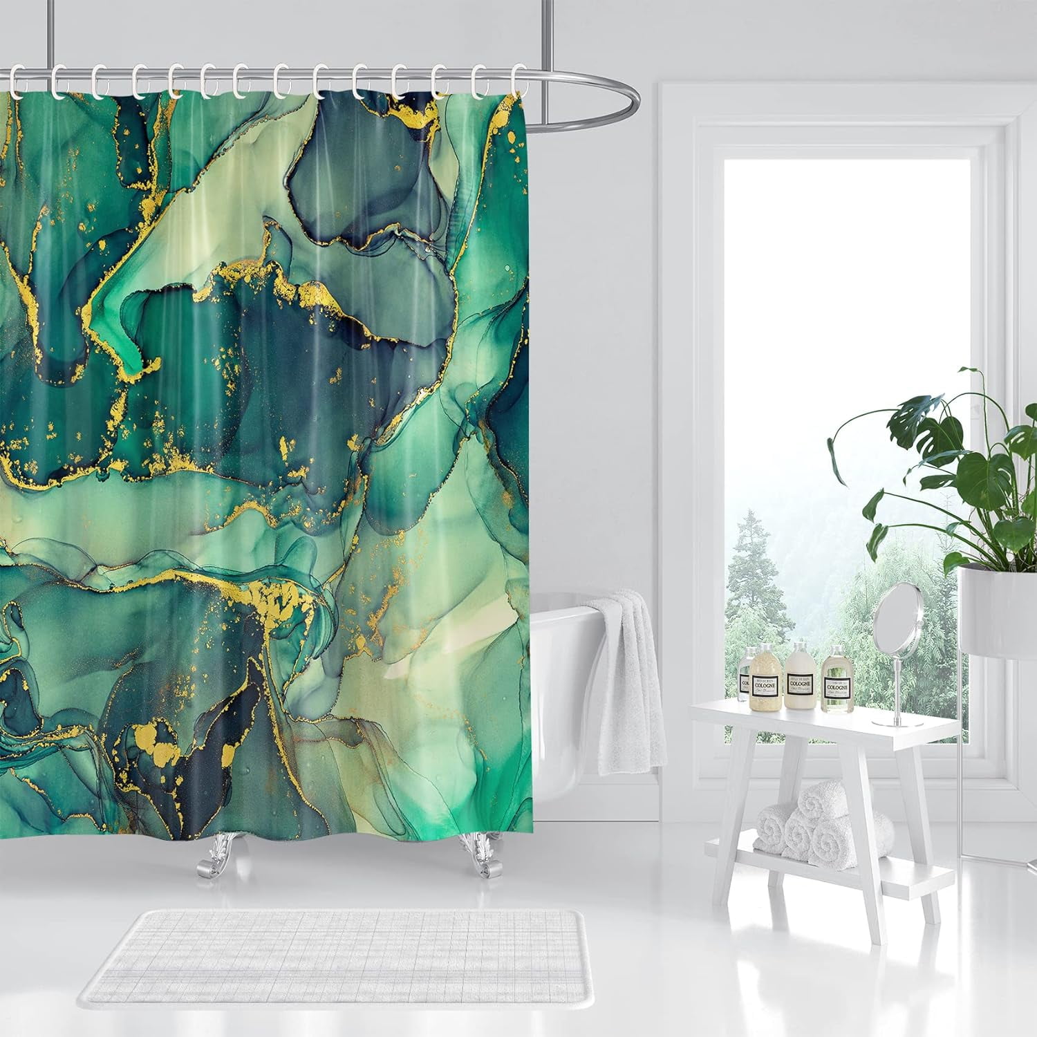 Marble Shower Curtain, Green Marble Shower Curtain Set, Colourful ...