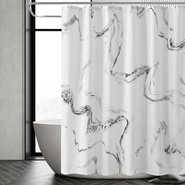 Marble Shower Curtain, Grey and White Fabric Shower Curtain, Abstract Modern Marble Bathroom ...