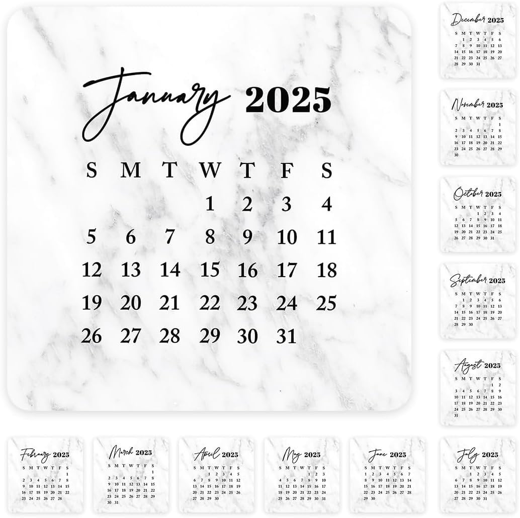 Marble Small Month Planner Labels Mini Square 2025 Calendar Journaling ...