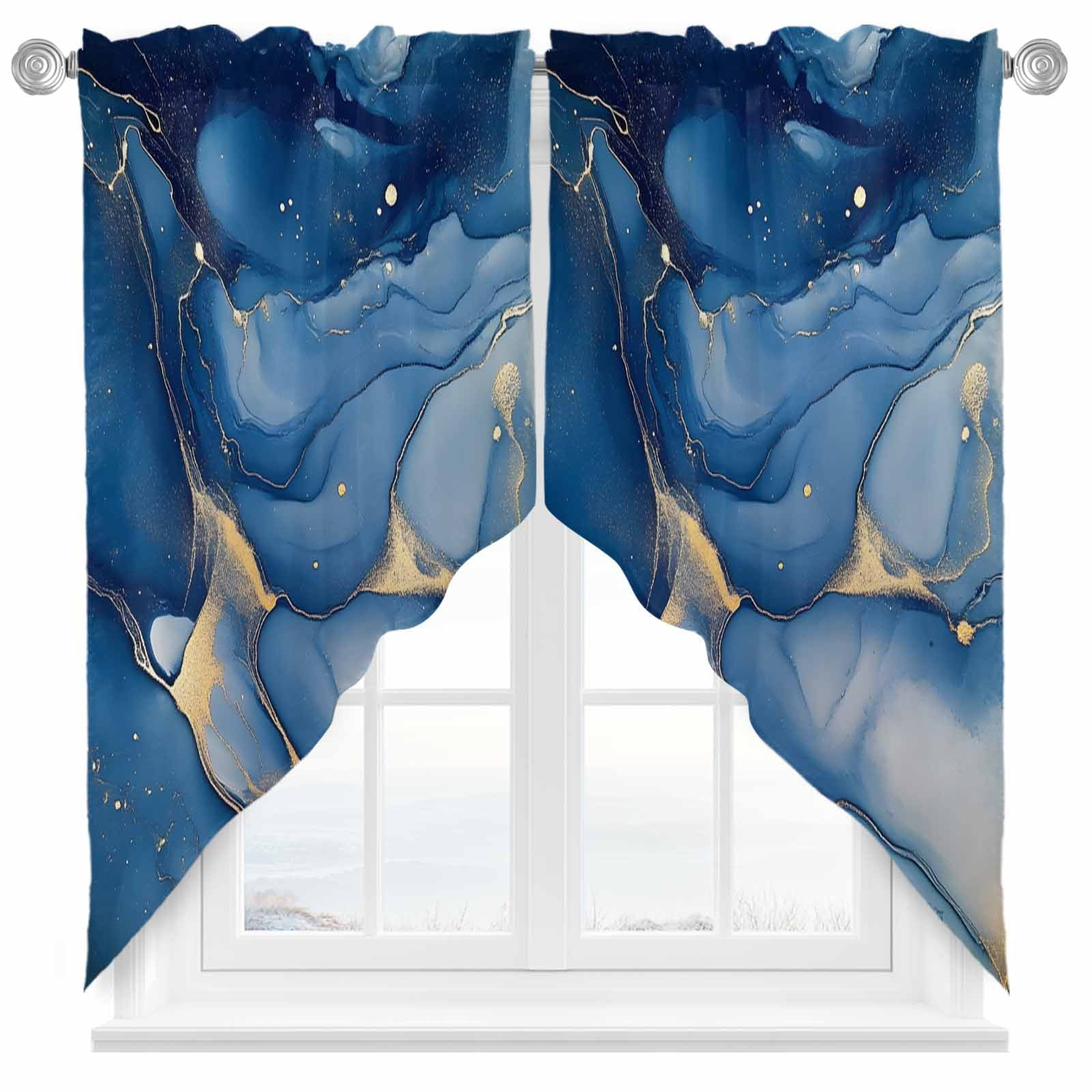 Marble Stone Swag Curtain Valance for Windows, Texture Abstract Blue ...
