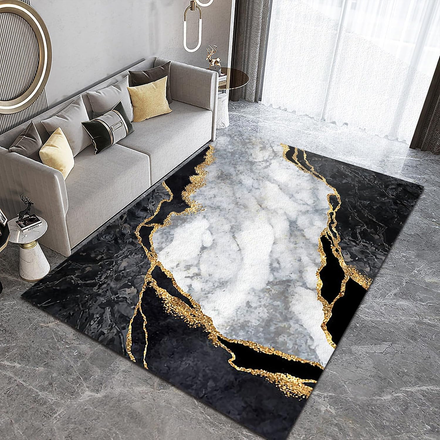 Marble Style Area Rugs, Black White Luxury Gilded Stone Grain Texture ...