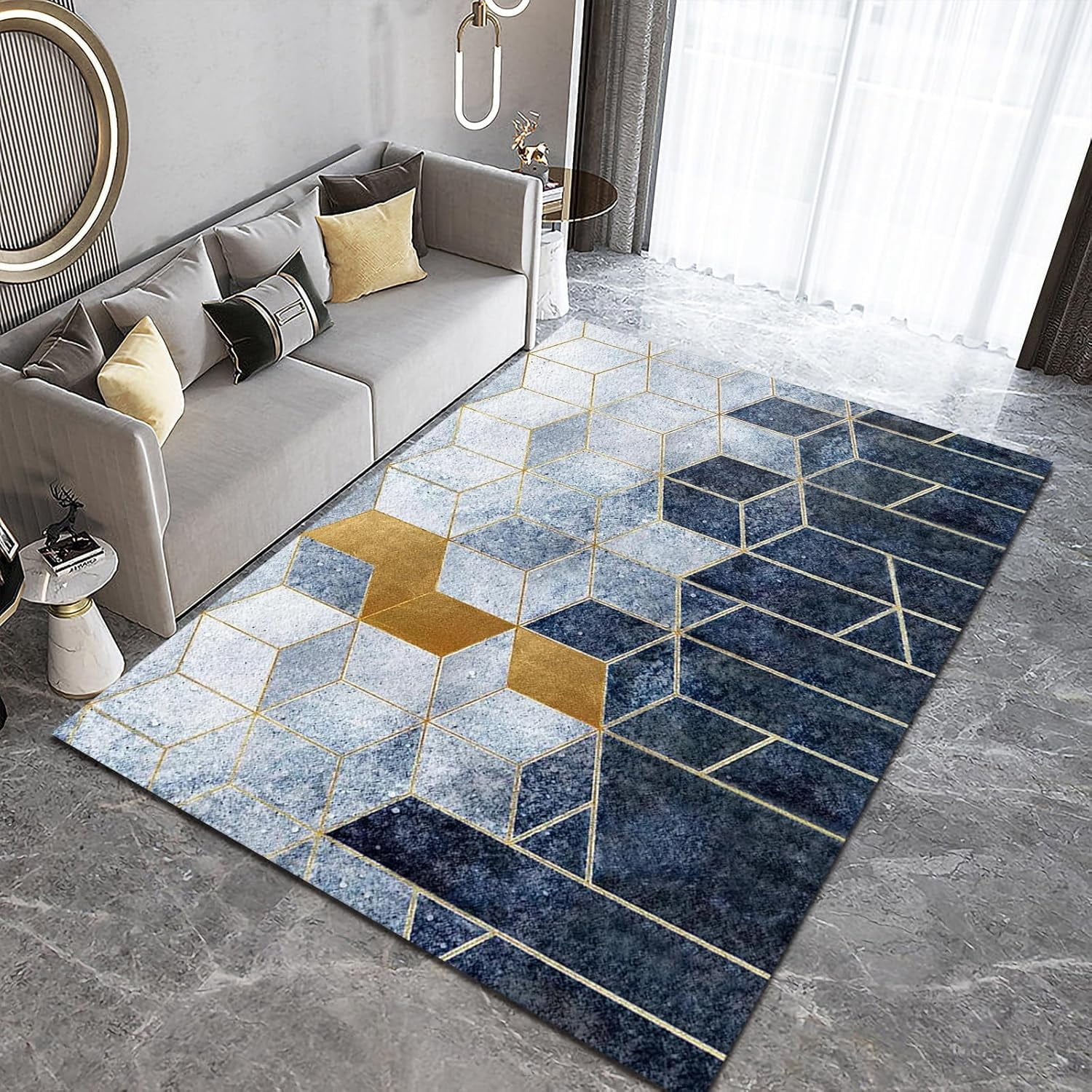 Marble Style Area Rugs, Gold Geometric Stereo Stripes Outdoor Carpet ...