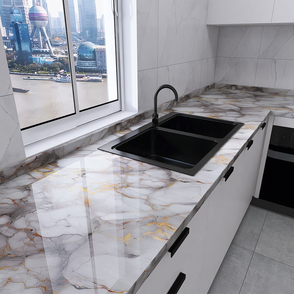 Marble Style Waterproof Self-Adhesive Kitchen Wallpaper Sticker for ...