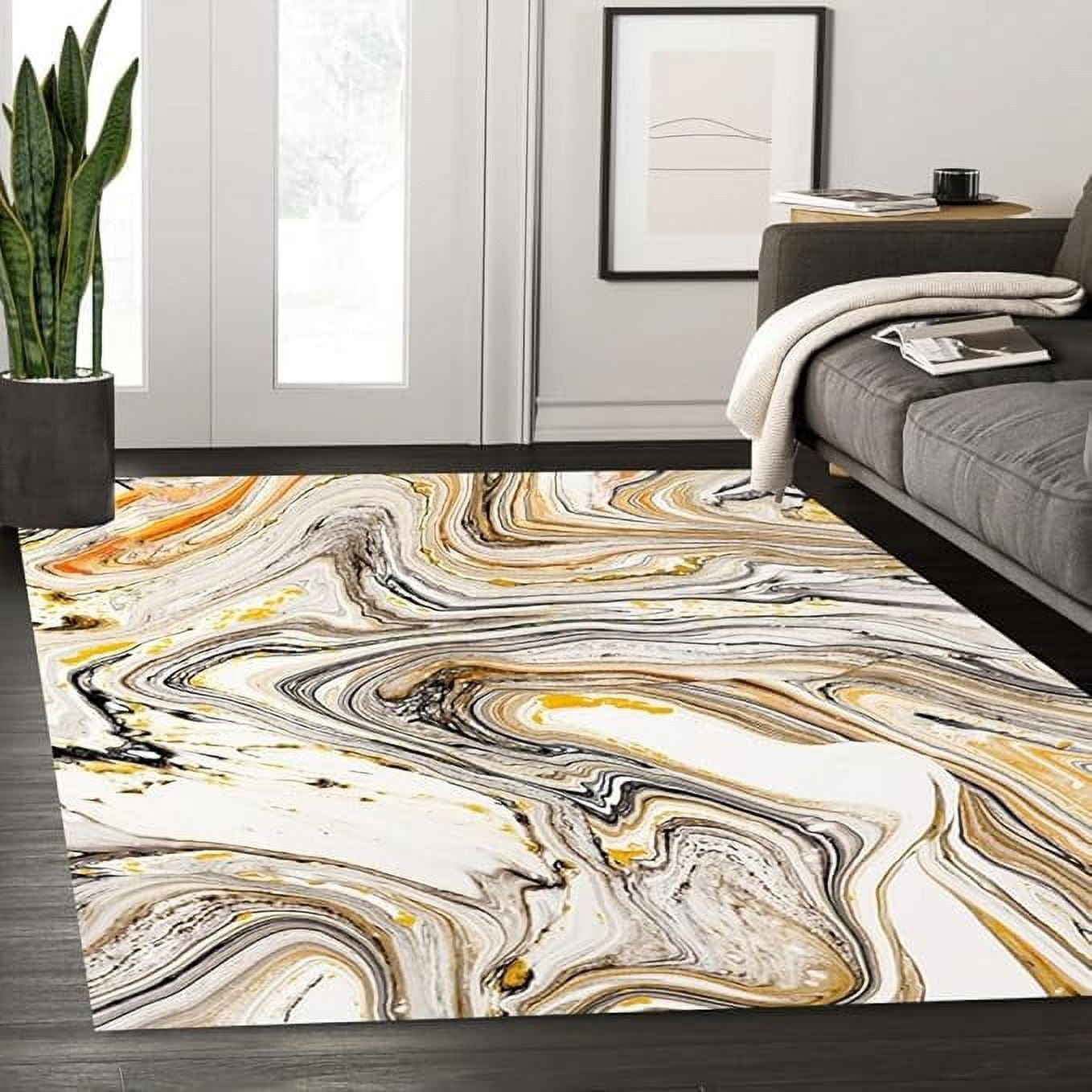 Marble Swirl Modern Abstract Brown Cream Yellow Aesthetic Rug For ...