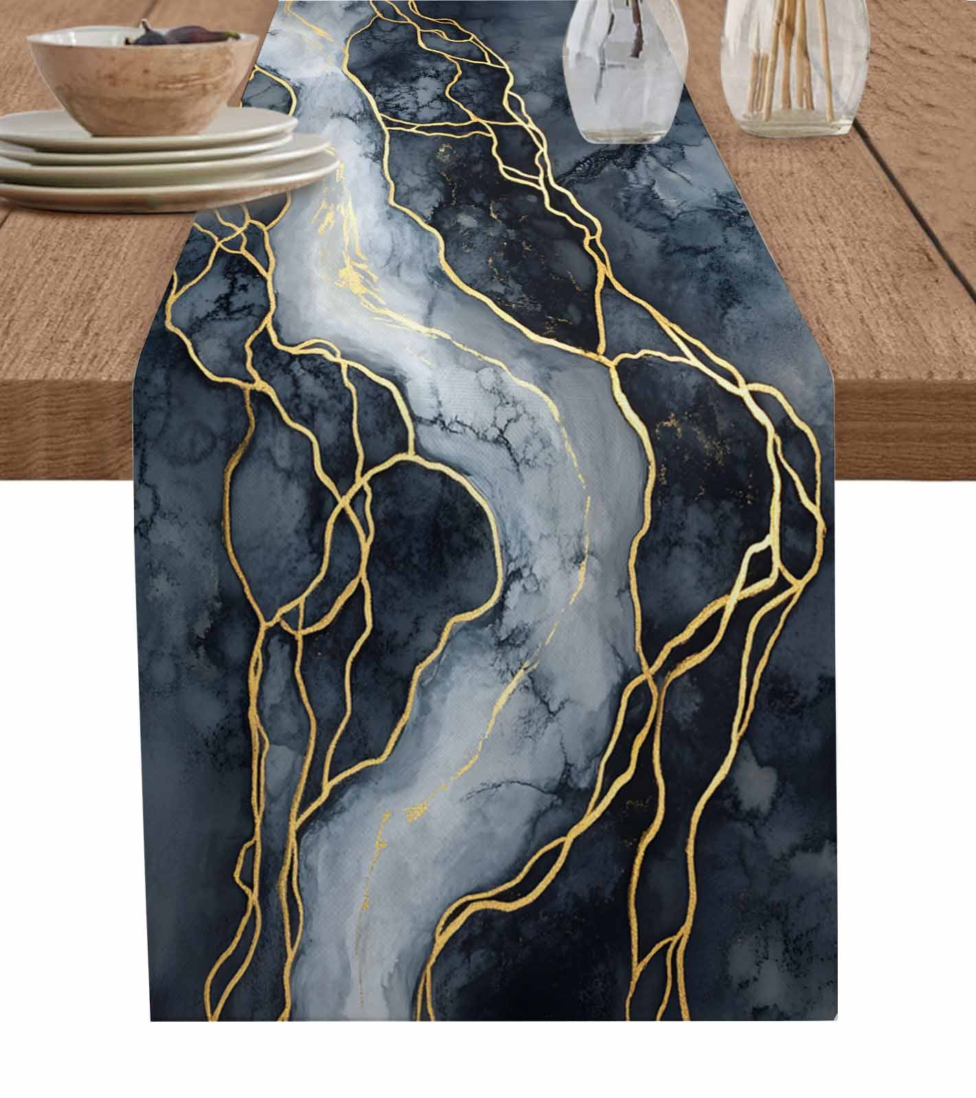 Marble Table Runner Cotton Linen 48 Inch Holiday Dresser Scarves, Navy ...