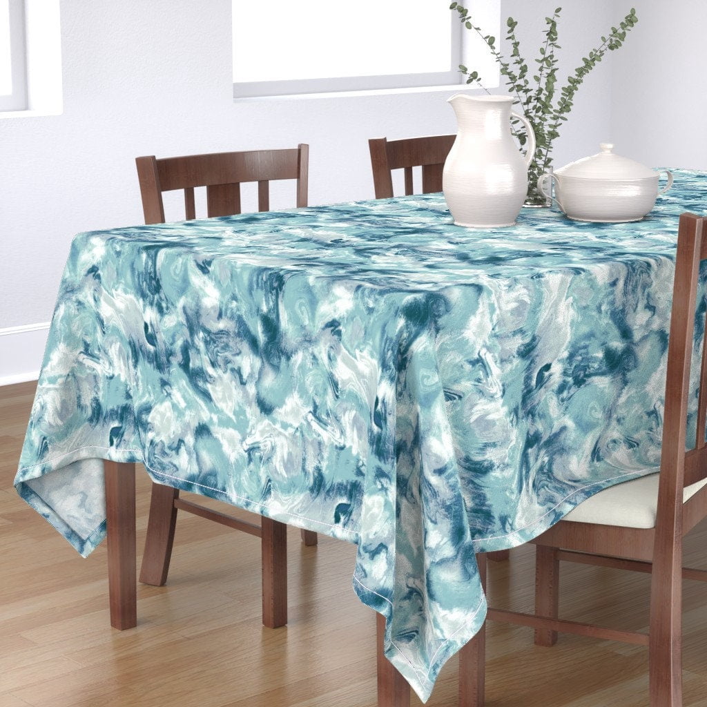 Marble Tablecloth - Marble Mist Teal Grey- Blue Watercolor Stone ...