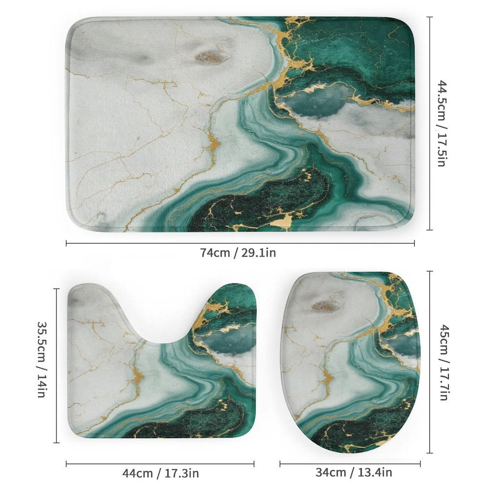 Marble Teal Gold Vein Art Bathroom Mats Sets 3 Piece, Bath Mat Earth ...