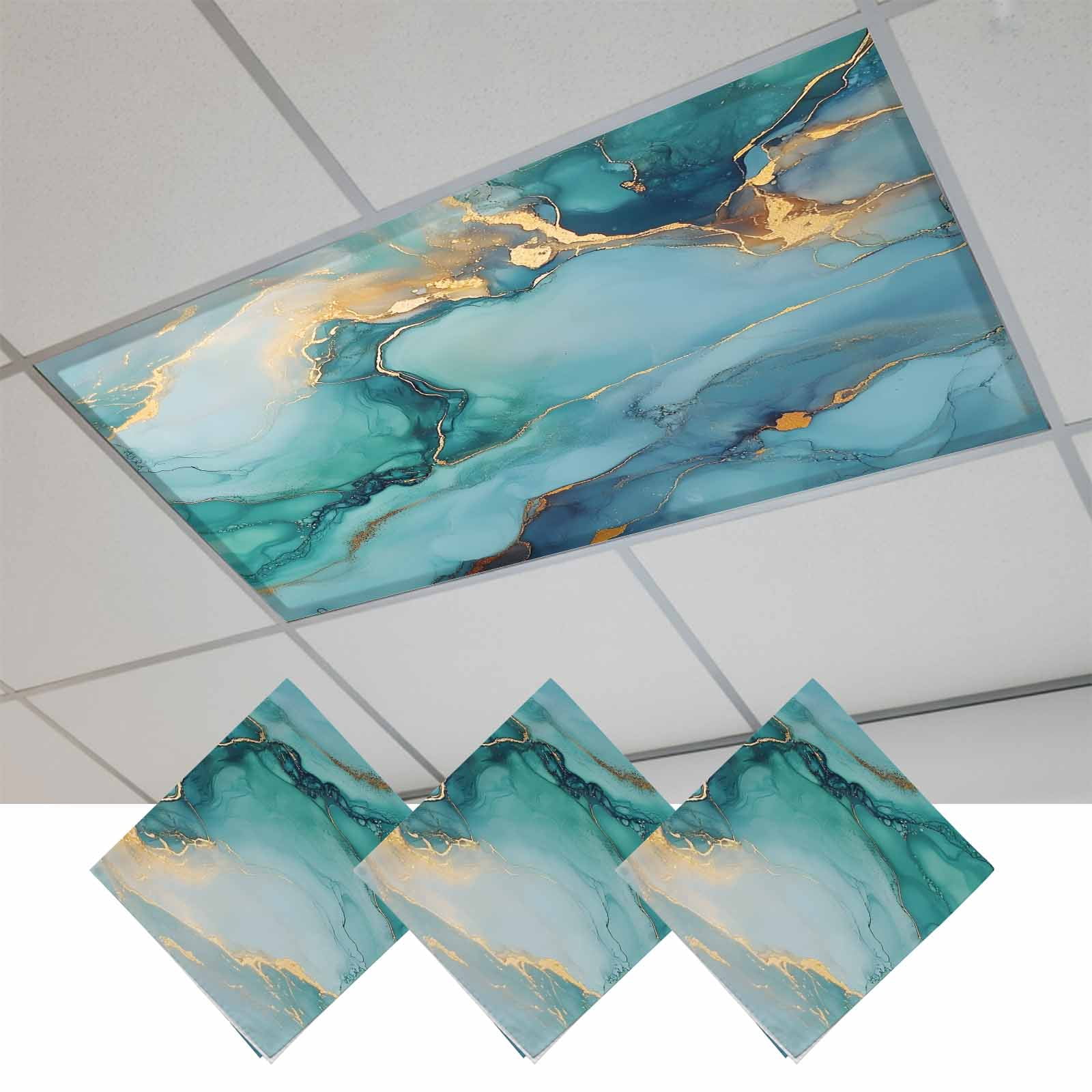 Marble Teal Magnetic Fluorescent Light Covers for Ceiling Lights 2 x 4 ...