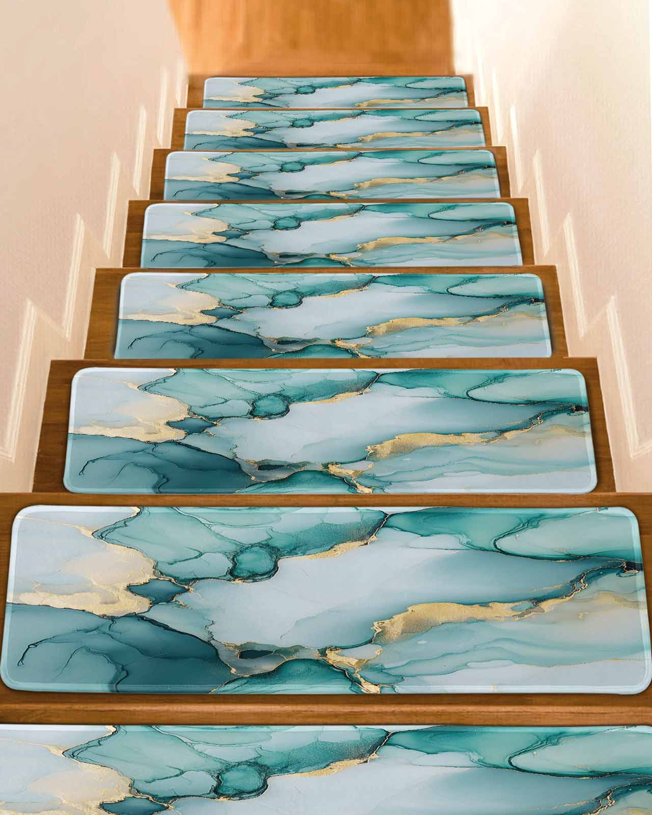 Marble Teal Non-Slip Stair Treads for Wooden Steps, 15 Pack-8x30in ...