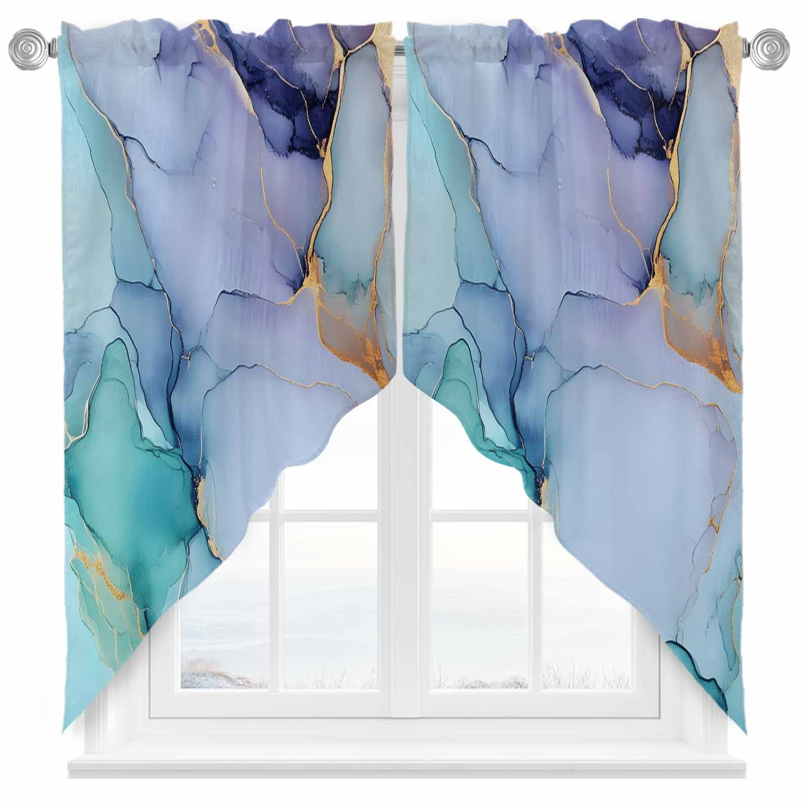 Marble Teal Swag Curtain Valance for Windows, Green Purple Texture ...