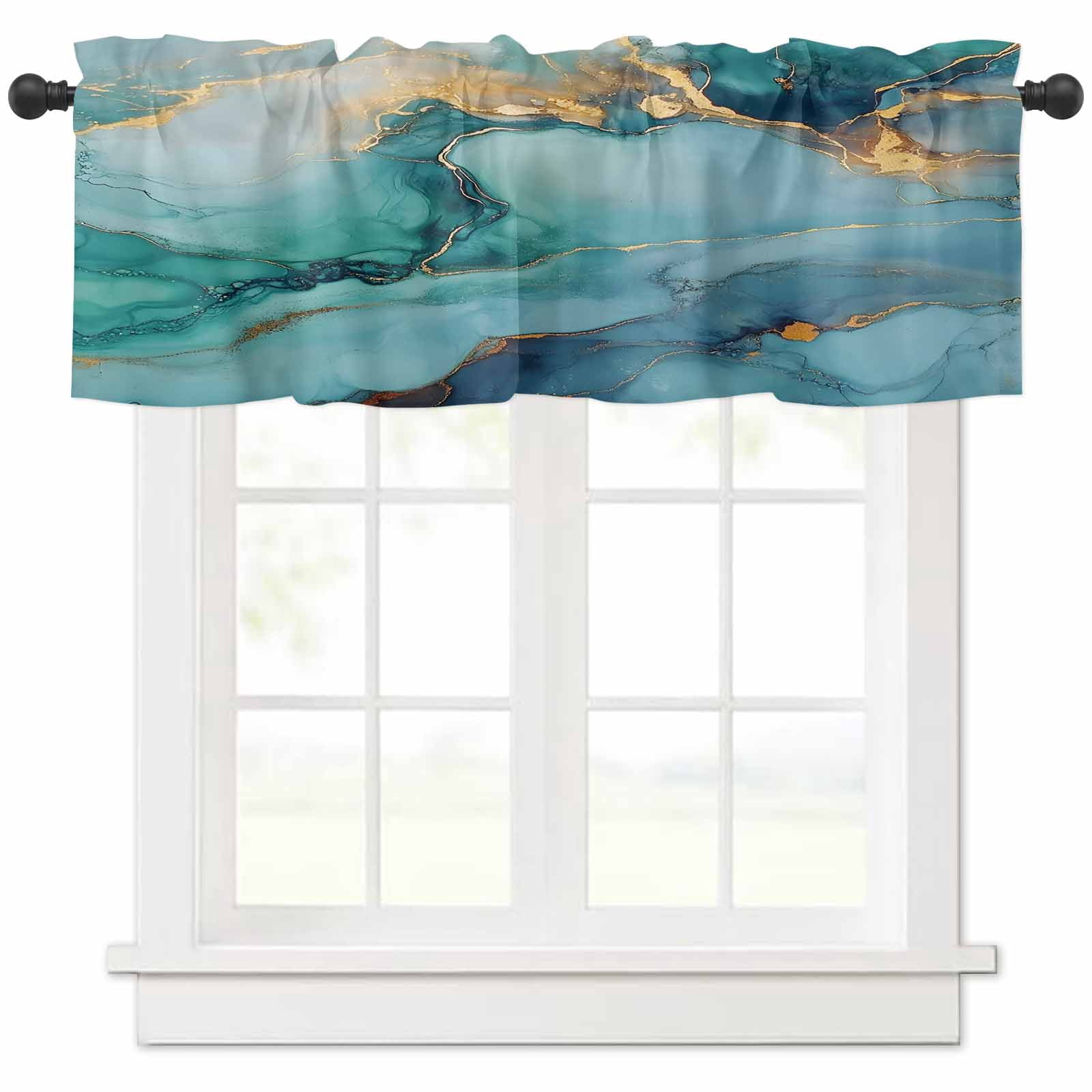 Marble Teal Valances for Windows Farmhouse Kitchen Curtains Valances ...