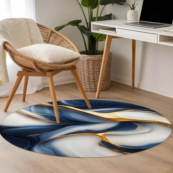 Marble Texture 3.3ft Round Rug for Bedroom Reading Corner, Modern ...
